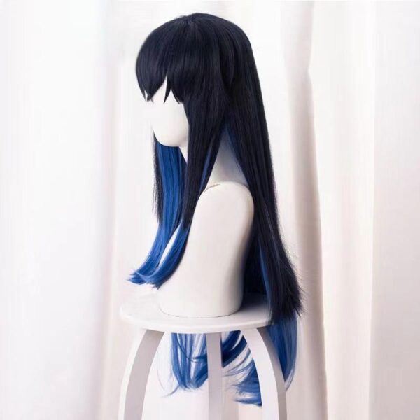 Dark Blue Anime Long Hair Wig - Hashibira Inosuke Demon Slayer - CosplaySpa
