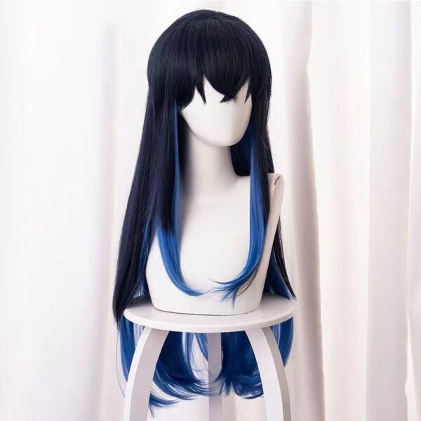 Dark Blue Anime Long Hair Wig - Hashibira Inosuke Demon Slayer - CosplaySpa