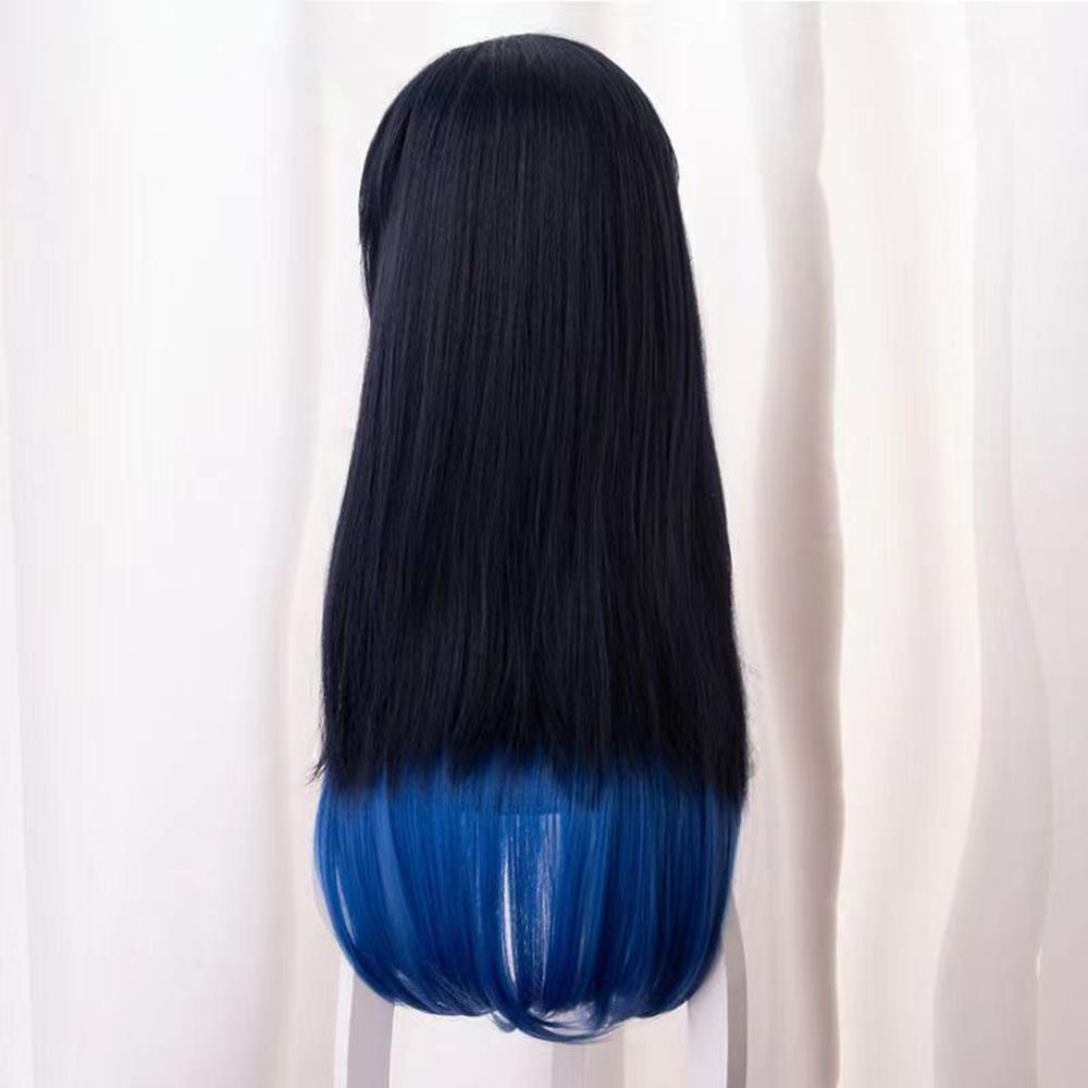 Dark Blue Anime Long Hair Wig - Hashibira Inosuke Demon Slayer - CosplaySpa
