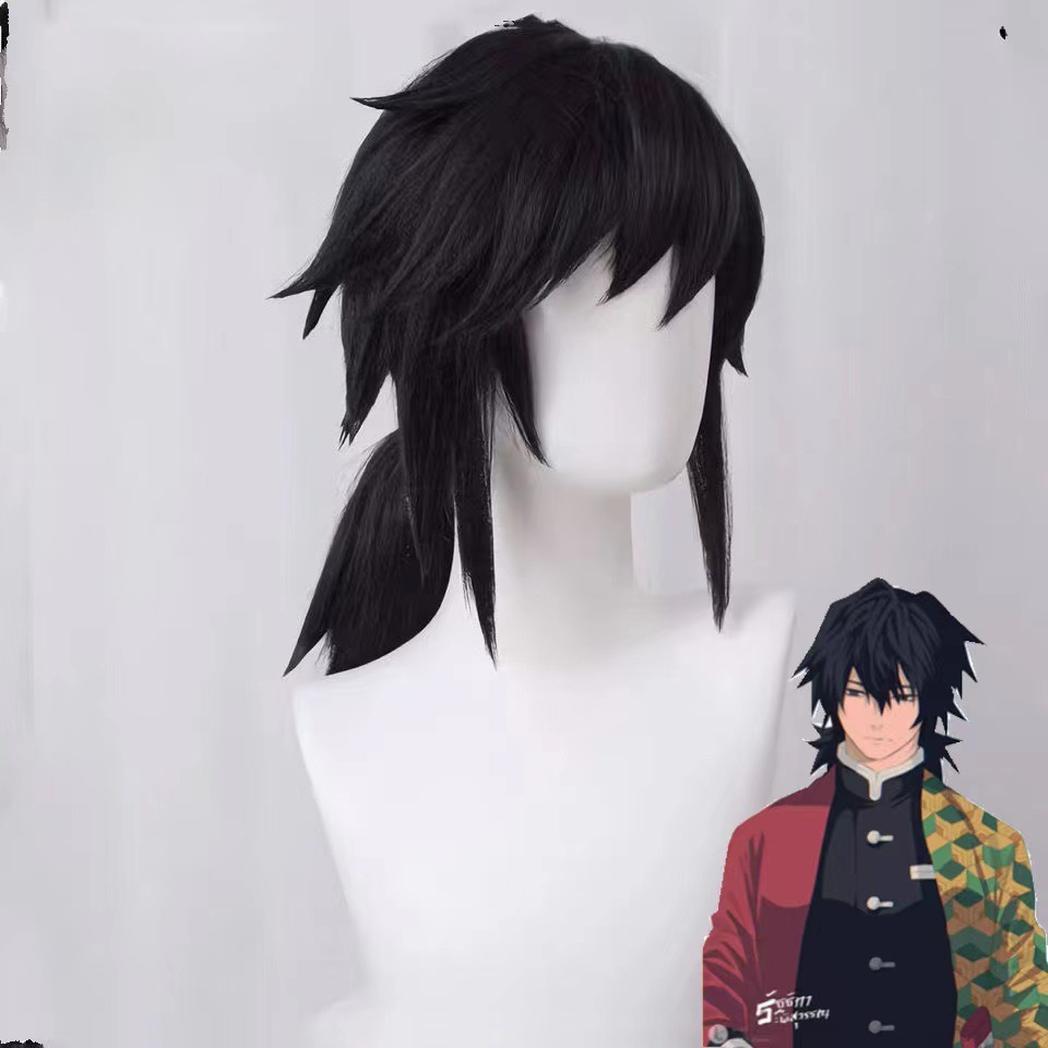 Tomioka Giyuu Demon Slayer Anime Wig with Tanjirou Earrings Kimetsu no ...