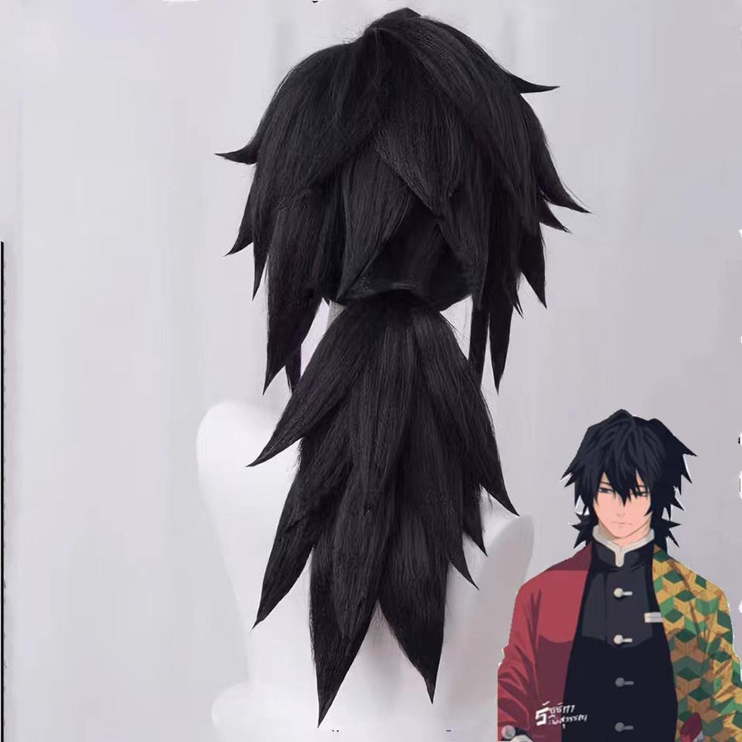 Tomioka Giyuu Demon Slayer Anime Wig with Tanjirou Earrings Kimetsu no ...