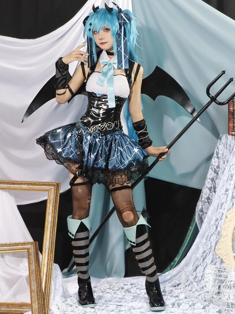 Vocaloid Hatsune Miku Devil Dress, Boots and Wig Set - CosplaySpa